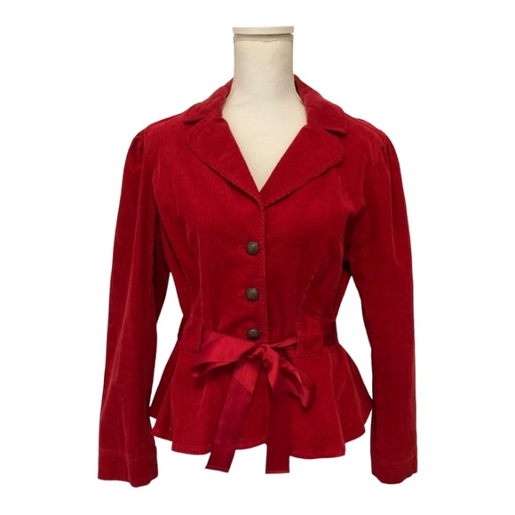 Cato | Jackets & Coats | Cato Red Corduroy Button Down Ribbon Tie Waist ...